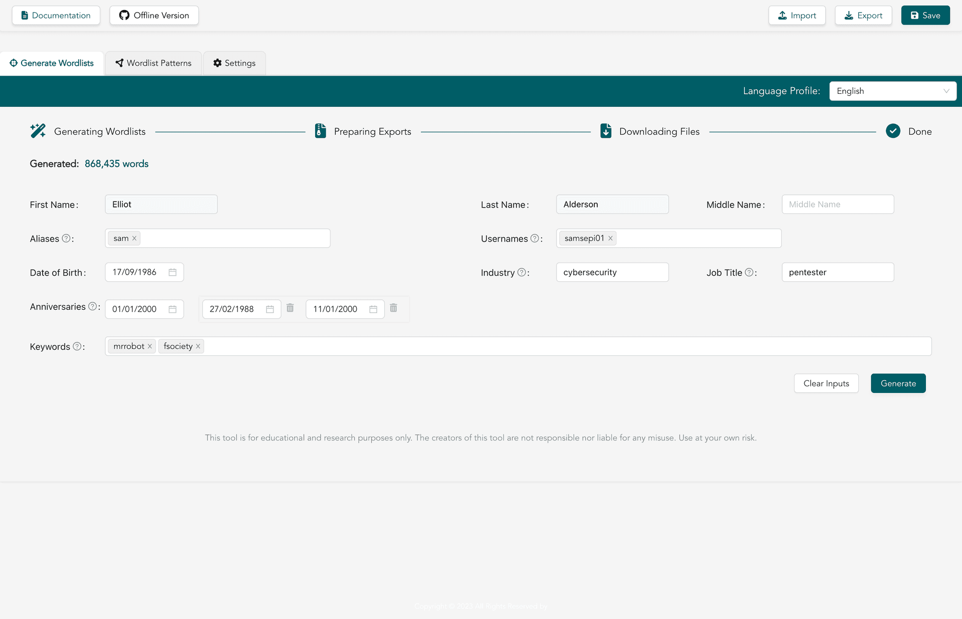 W Generator - Generate Rich Wordlists for Pentesting Online